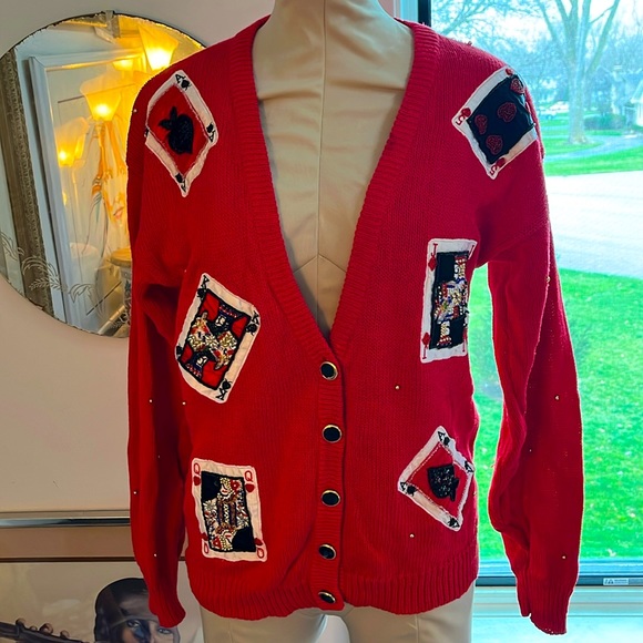 Contessa Visconti | Sweaters | Vintage 9s Playing Card Cardigan Sweater ...